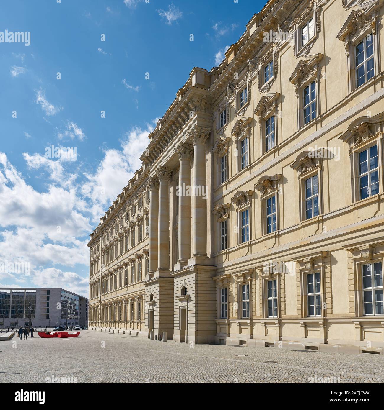 View of the newly built Humboldt Forum from the Rathausbrücke in Berlin ...