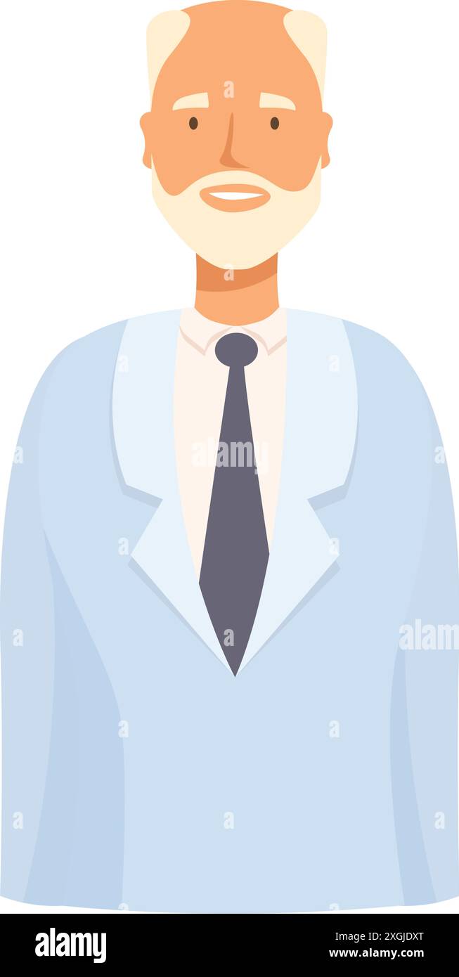 Senior professor with white beard smiling wearing lab coat and tie ...