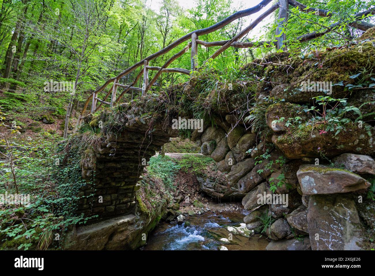 Europe, Luxembourg, Grevenmacher, Mullerthal Trail, Ancient stone ...