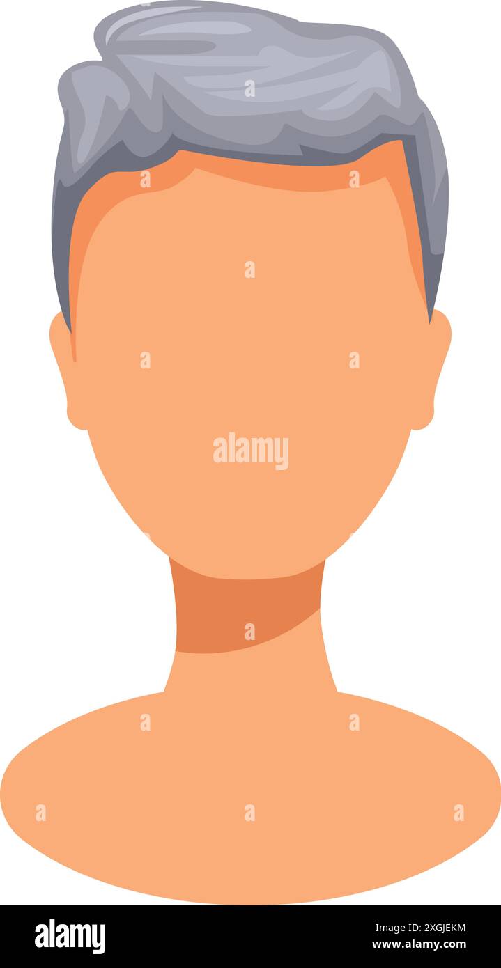 Cartoon faceless man with gray hair having blank expression on white ...