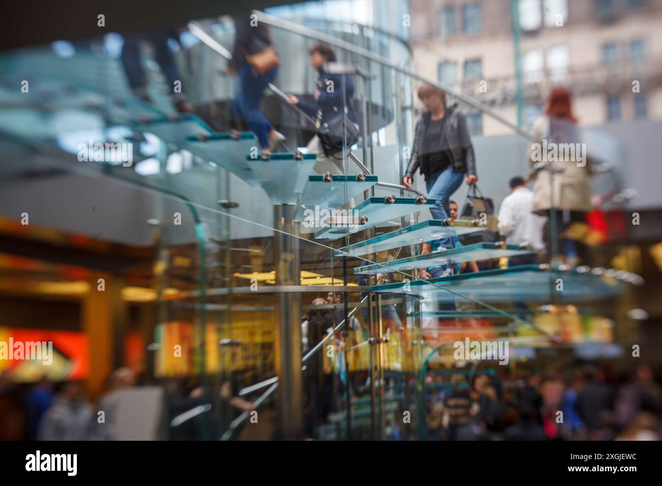 The iconic glass stair of the Apple Store cube at Fifth Avenue ...