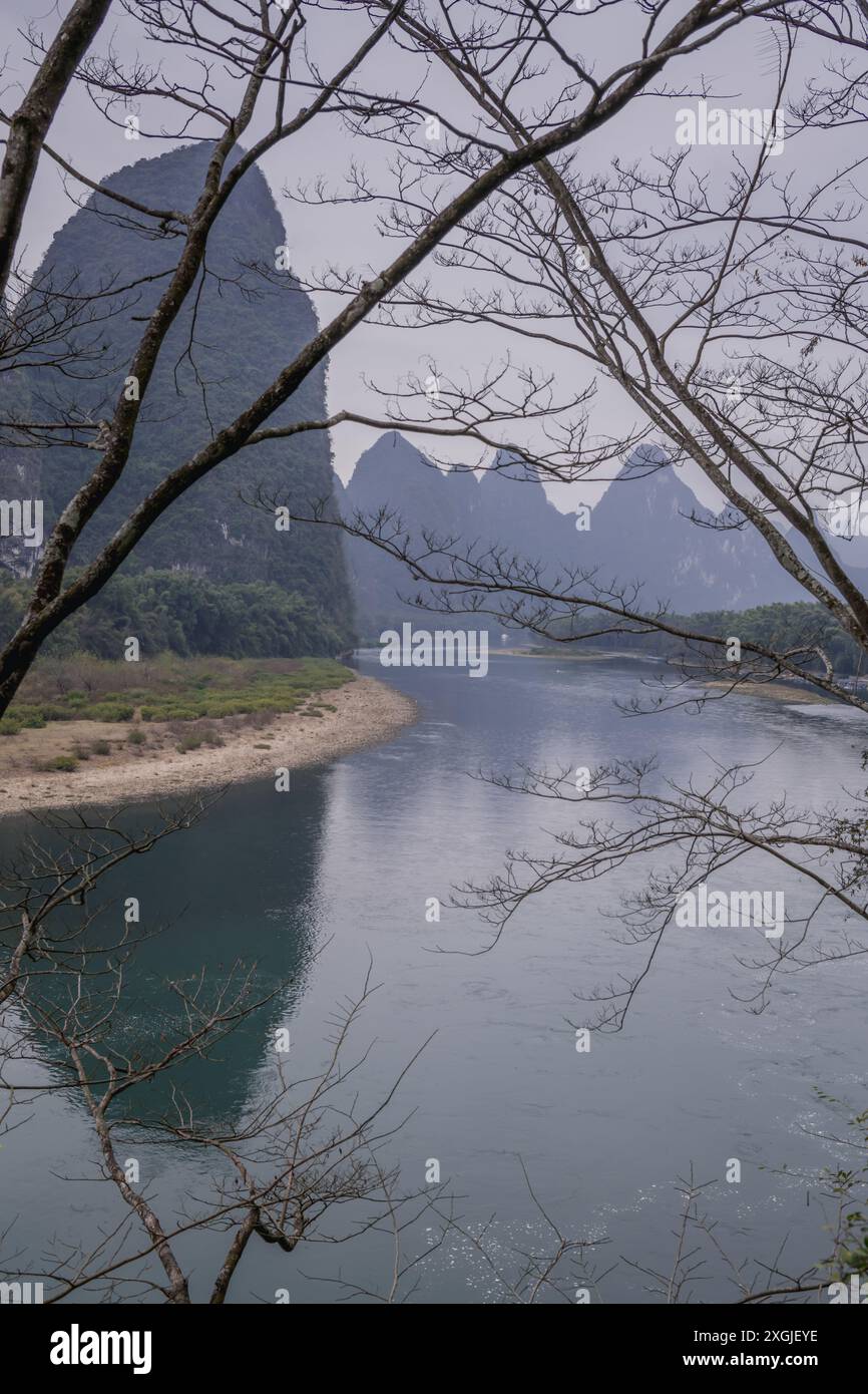 River bend and the limestone rocks around Xing Ping, Guilin, China ...