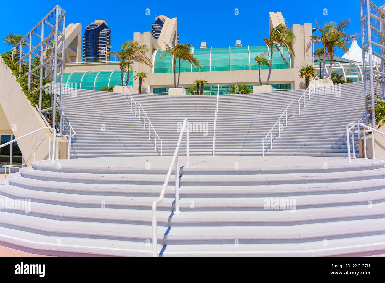 Symmetrical steps with handrails leading up to San Diego Convention ...