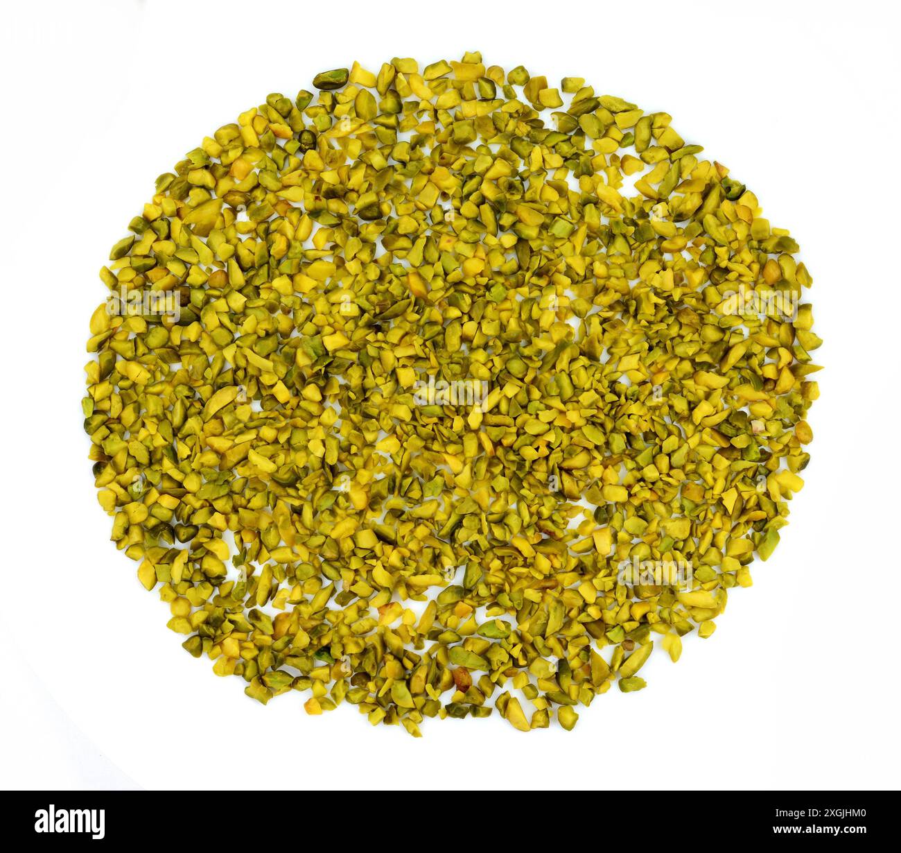 Ground, milled, crushed or granulated pistachio pile isolated on white ...