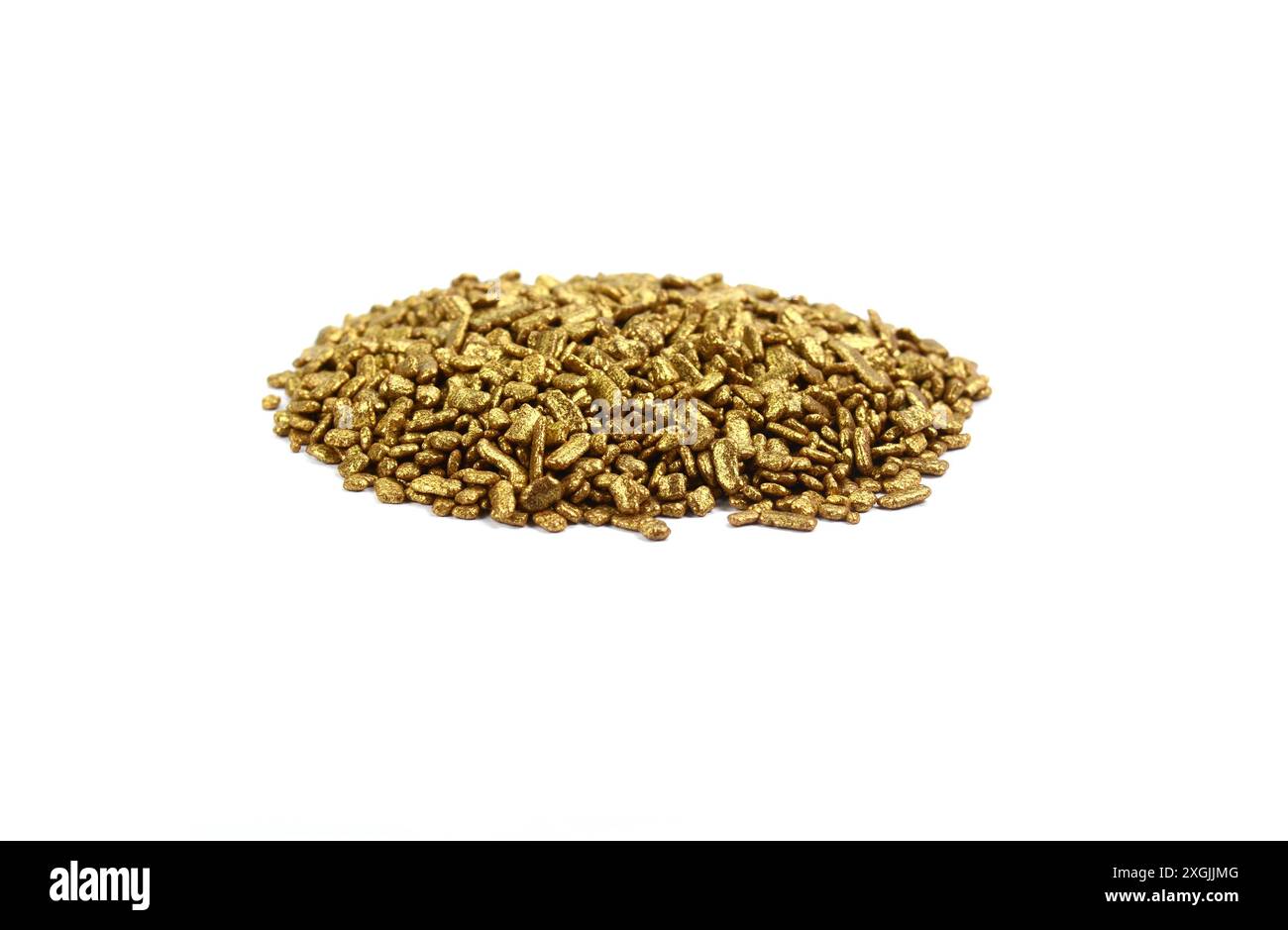 Golden sprinkles isolated on white background top view. Sweet golden ...