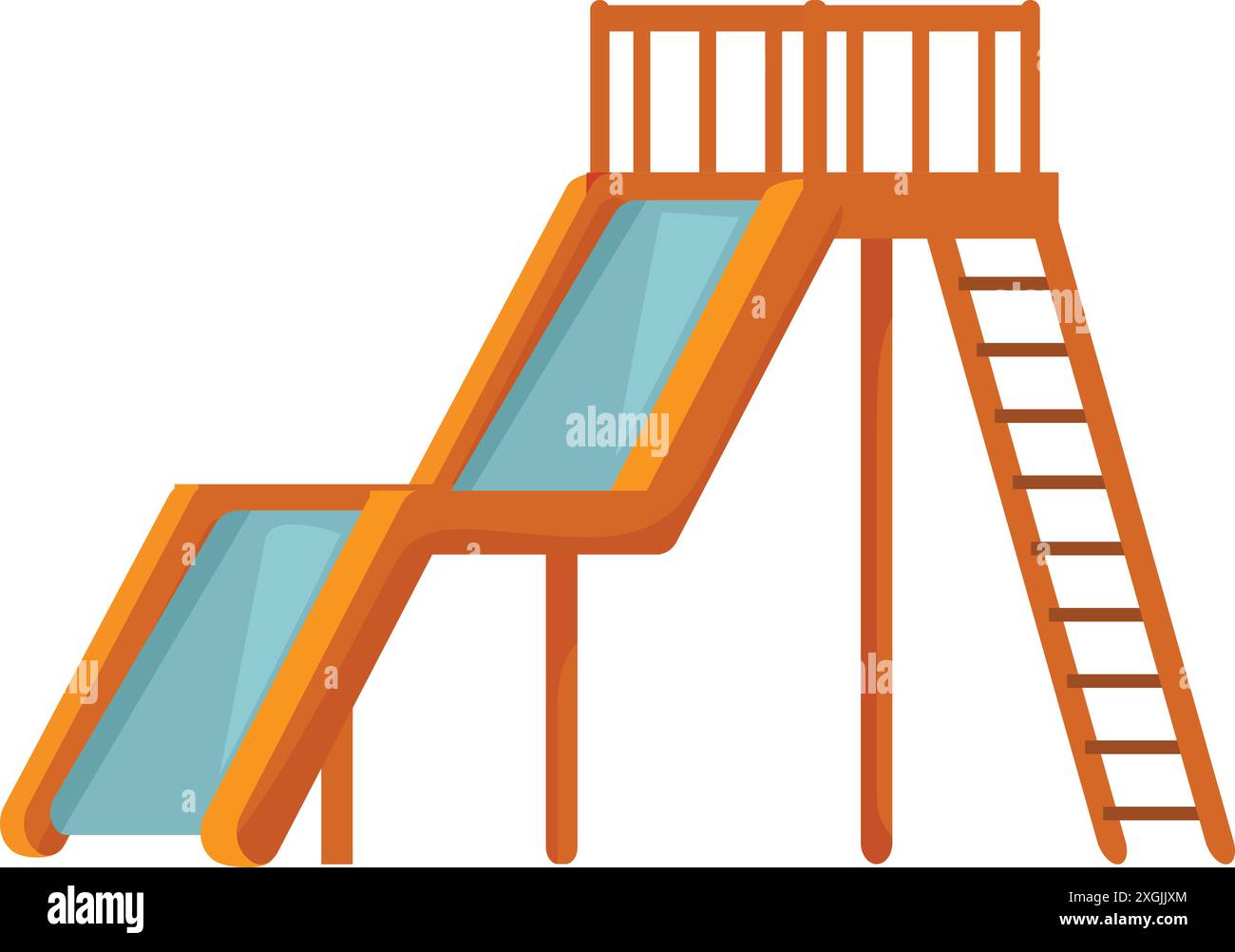 Illustration of a double slide with wooden ladder leading to platform ...