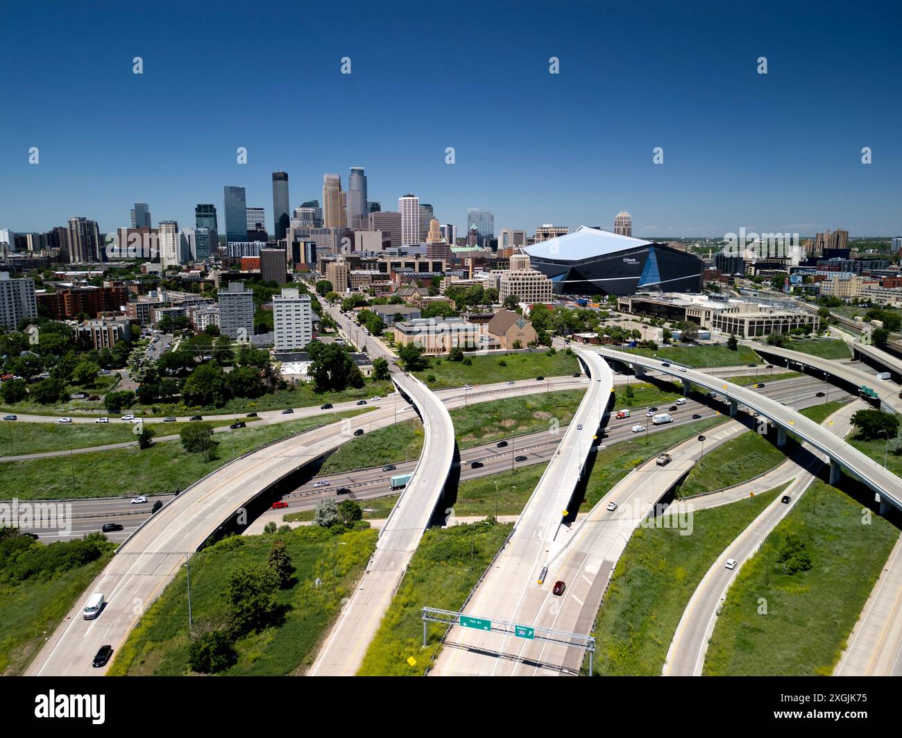 Aerial view of Minneapolis and Interstate 35 interchange Stock Photo ...