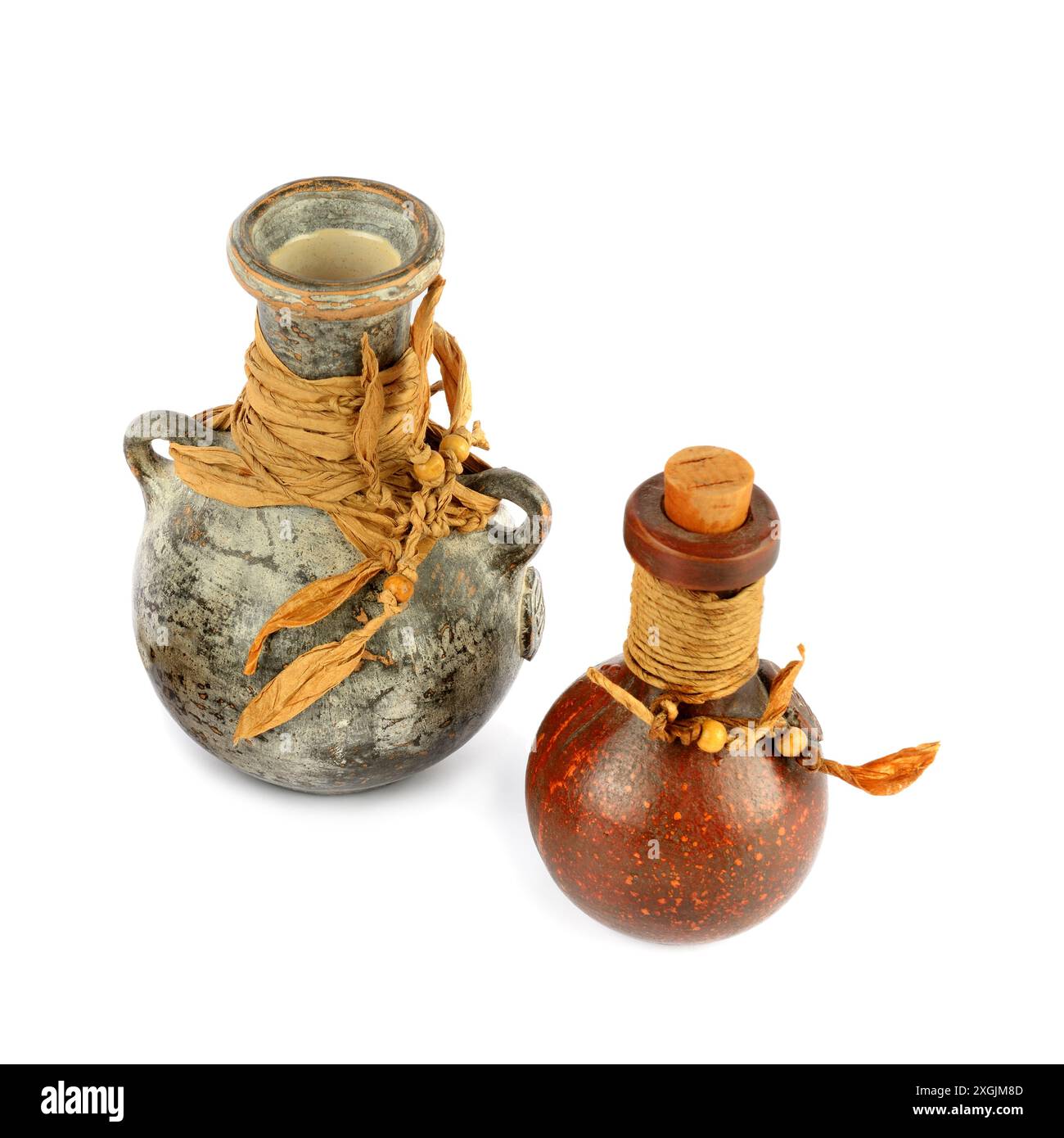 Ceramic amphora and clay bottle isolated on white background Stock ...