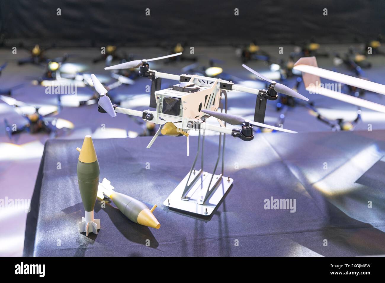 Suicide drone with aerial bomb. Loitering munition concept Stock Photo ...