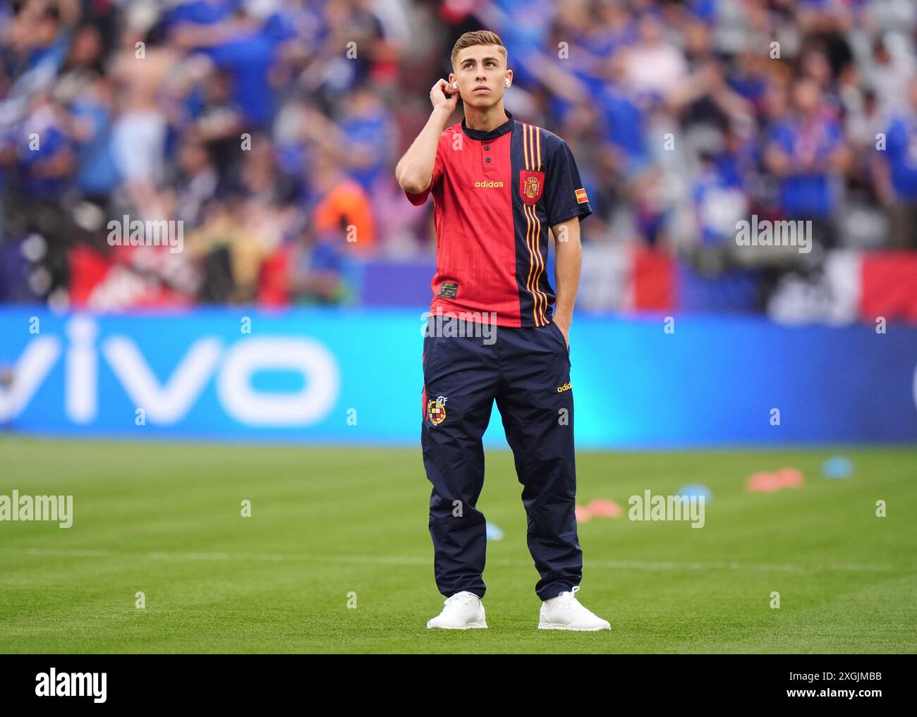 Spain's Fermin Lopez inspects the pitch ahead of the UEFA Euro 2024 ...