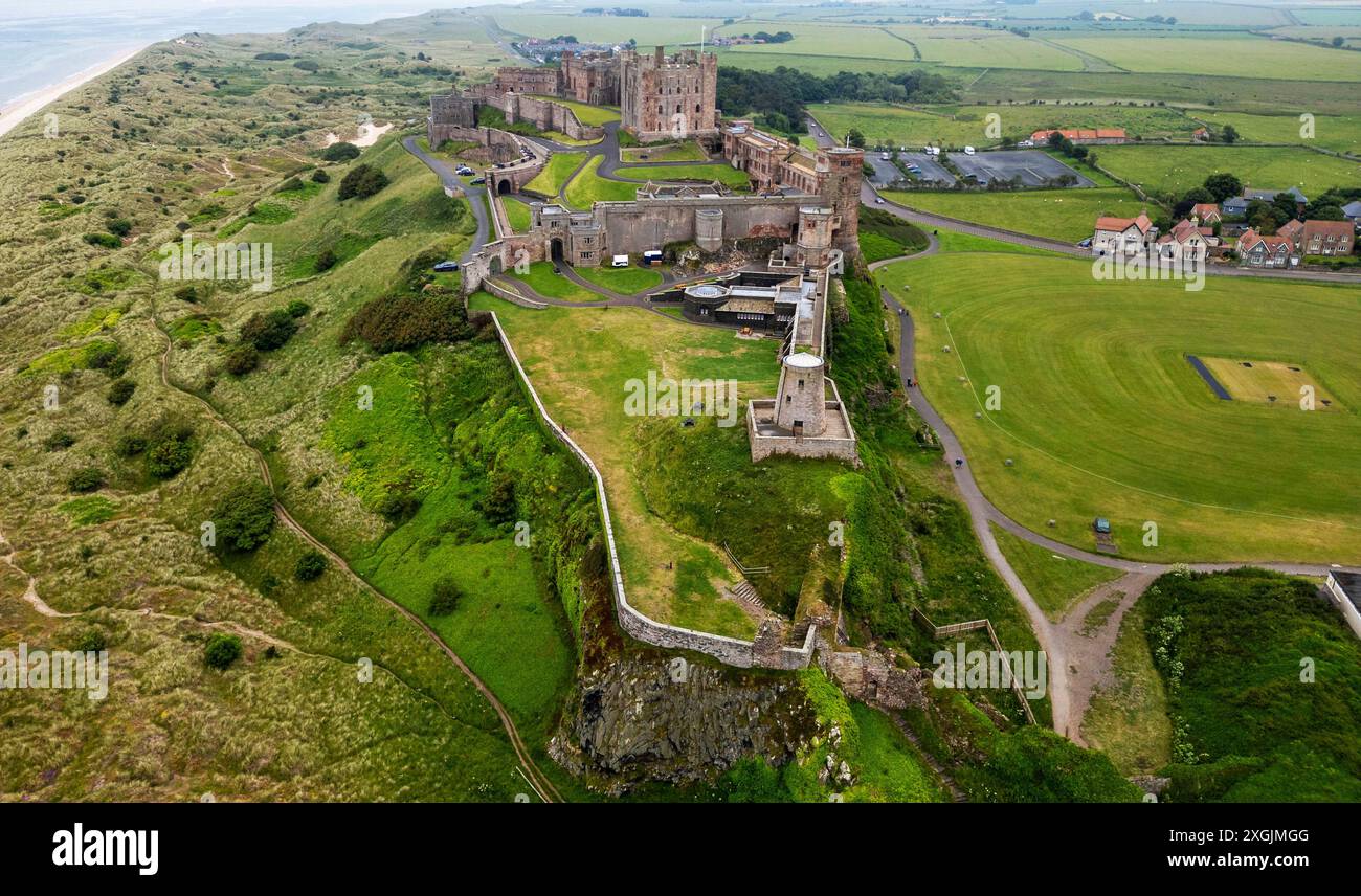 Aerial view of Bamburgh Castle, Northumberland, England, UK Stock Photo ...