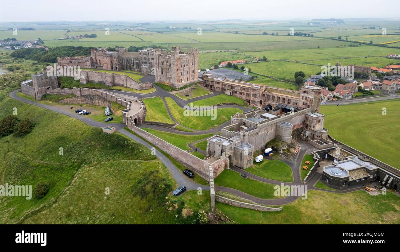 Aerial view of Bamburgh Castle, Northumberland, England, UK Stock Photo ...
