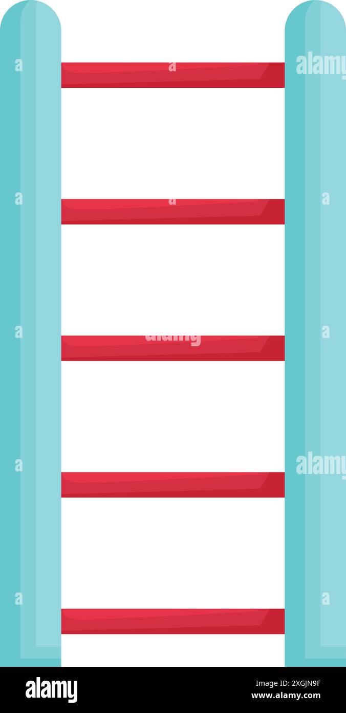 Minimalist blue ladder standing up with red steps on white background ...
