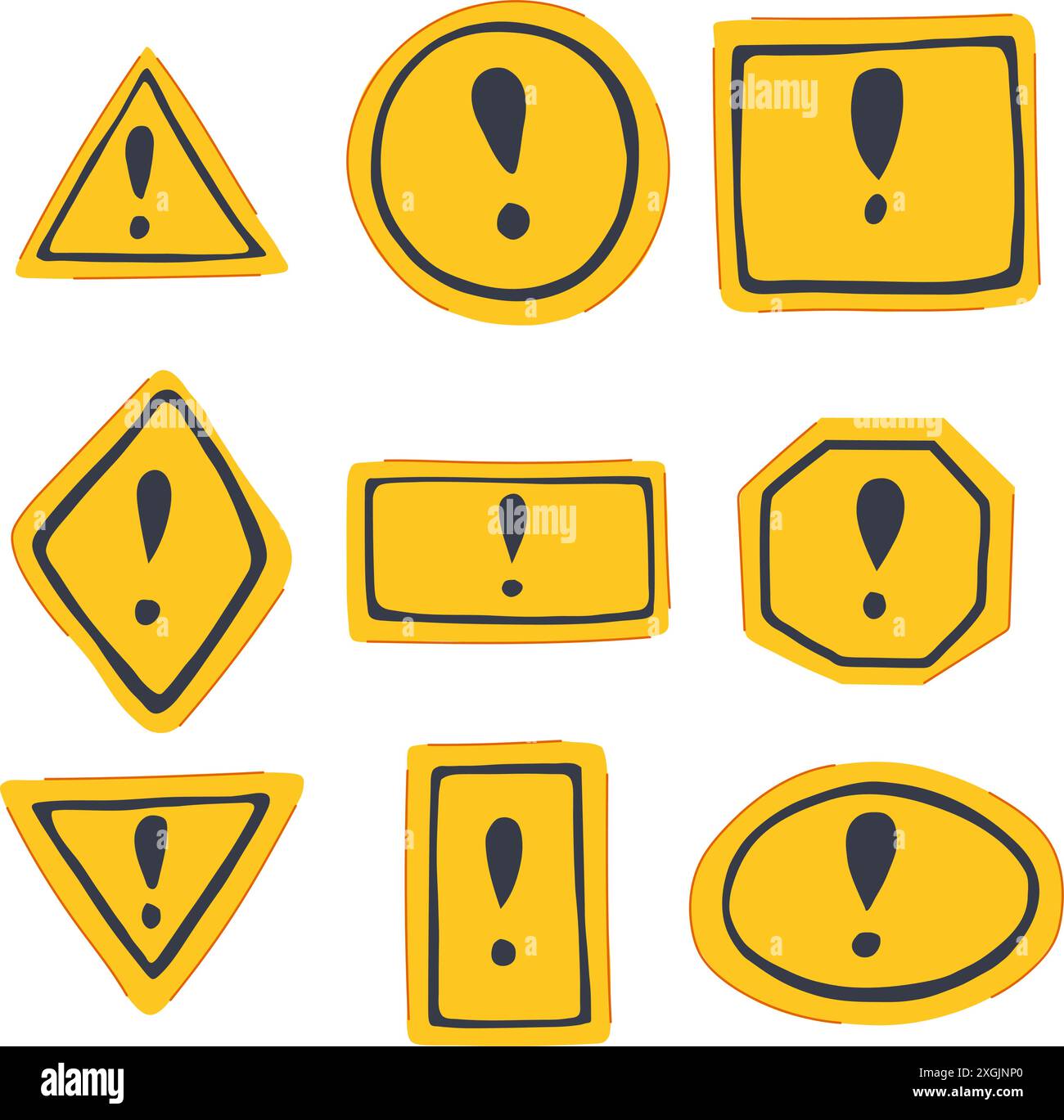 yellow warning sign set cartoon vector illustration Stock Vector Image ...