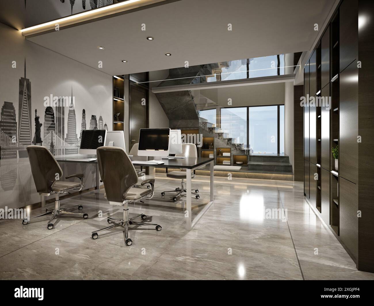3d render office interior Stock Photo - Alamy