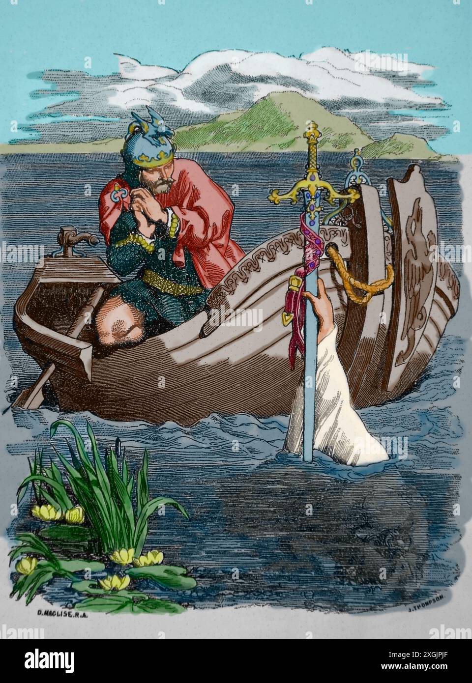 Sir Bedivere return Excalibur to the Lady of the Lake. Arthurian legend ...