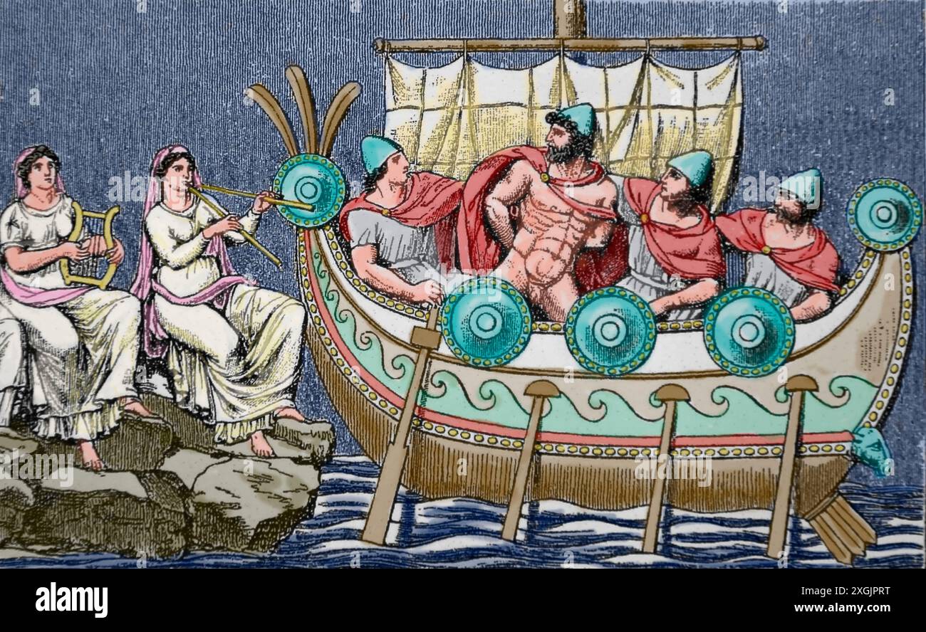 Odysseus and the Sirens. Engraving, 19th century Stock Photo - Alamy