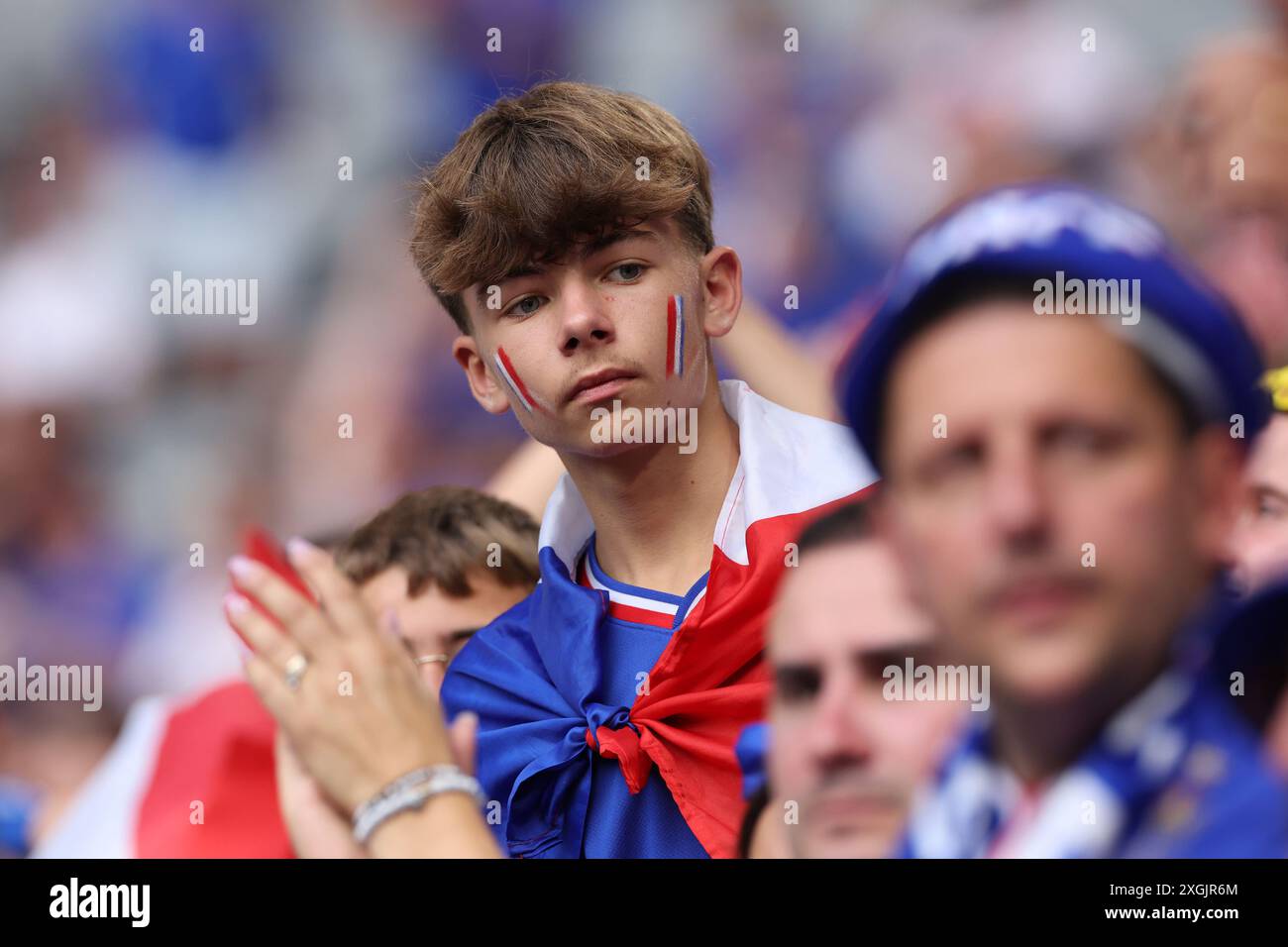 Munich , Germany 09.07.2024: Colors of French fans on the stand before ...