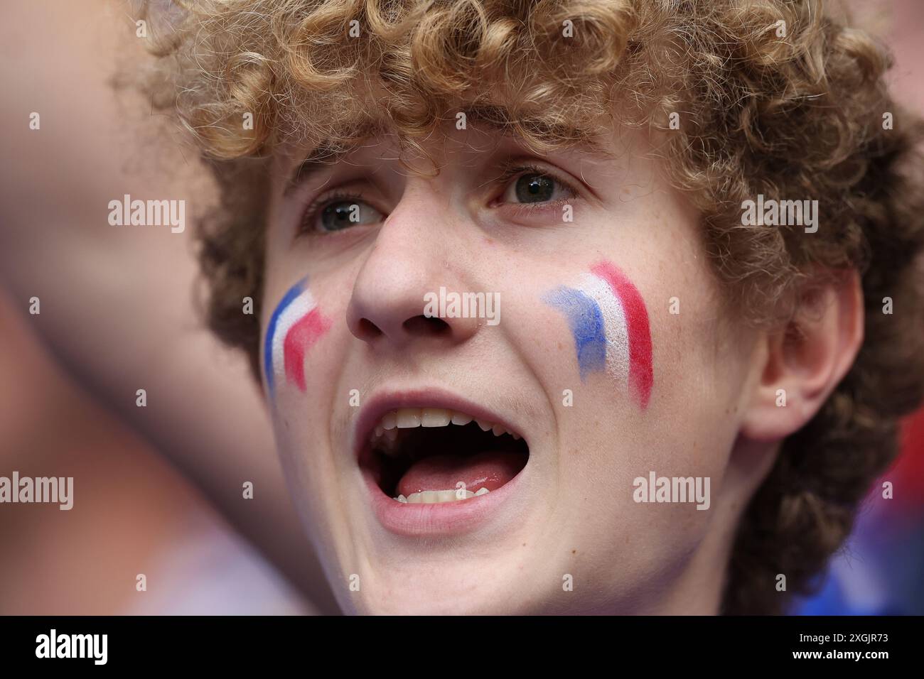 Munich , Germany 09.07.2024: Colors of French fans on the stand before ...