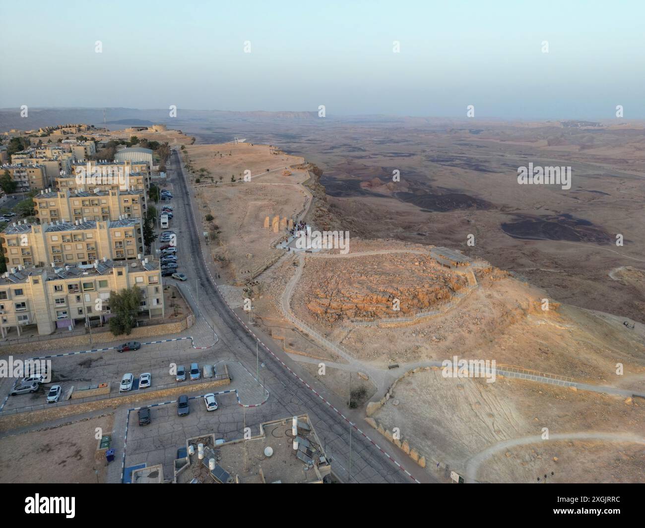 Top View over the town of Mizpe Ramon and Makhtesh Ramon crater ...