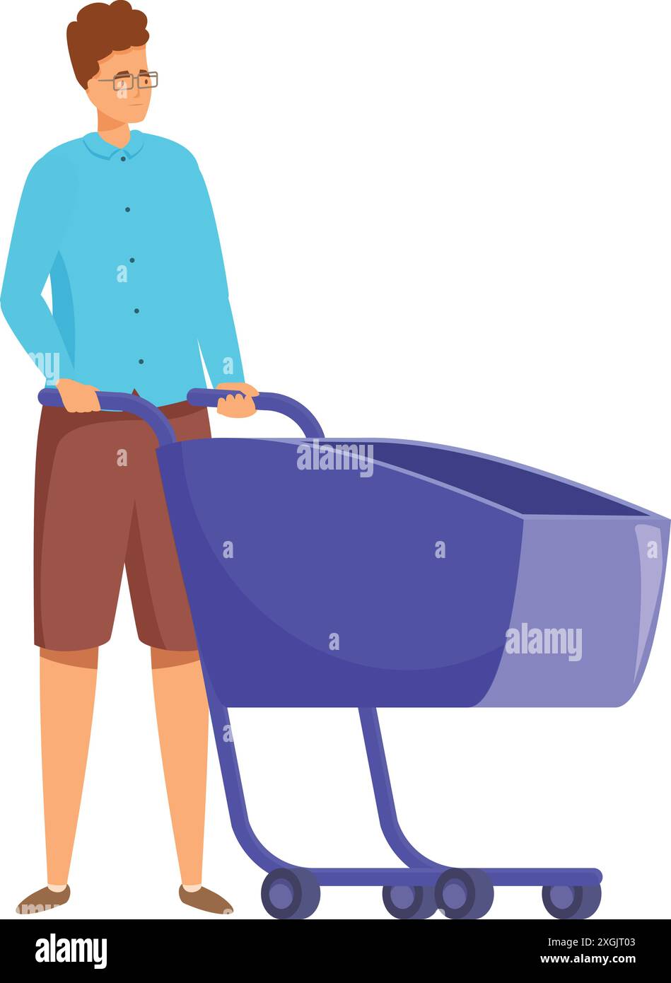 Customer standing with empty shopping cart in supermarket, shopping ...