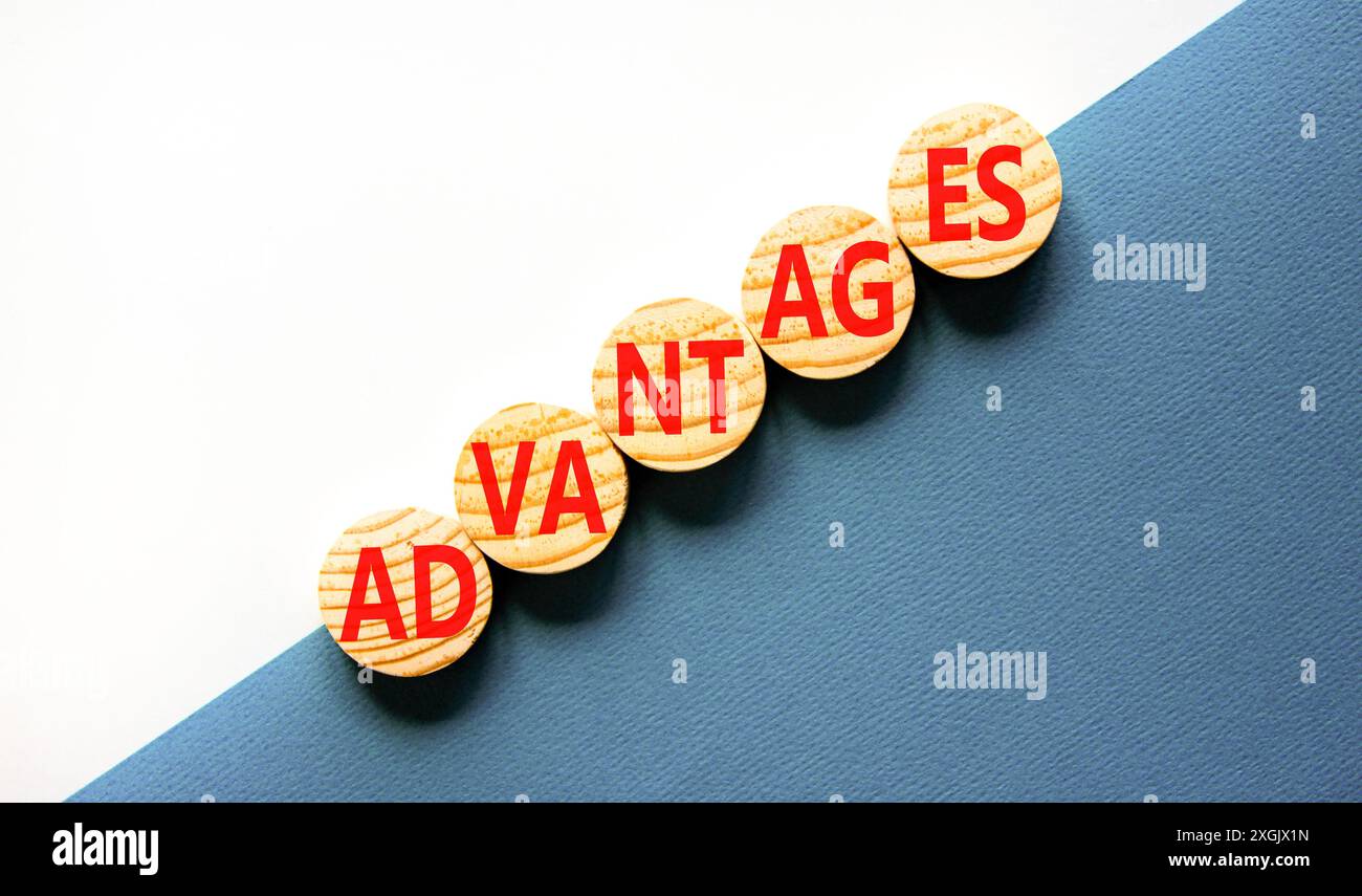 Advantages symbol. Concept word Advantages on beautiful wooden circles ...