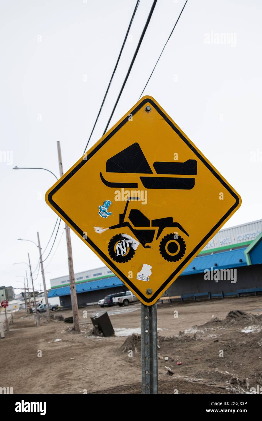Snowmobile and ATV sign marking the trail by the North Mart department ...