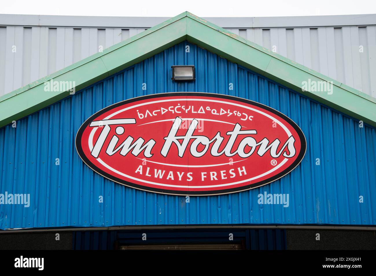 Bilingual Tim Hortons sign in English and Inuktitut at North Mart on ...