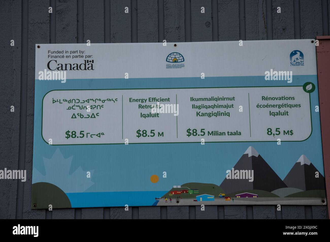 Multilingual Nunavut Housing Corporation sign in English, French ...
