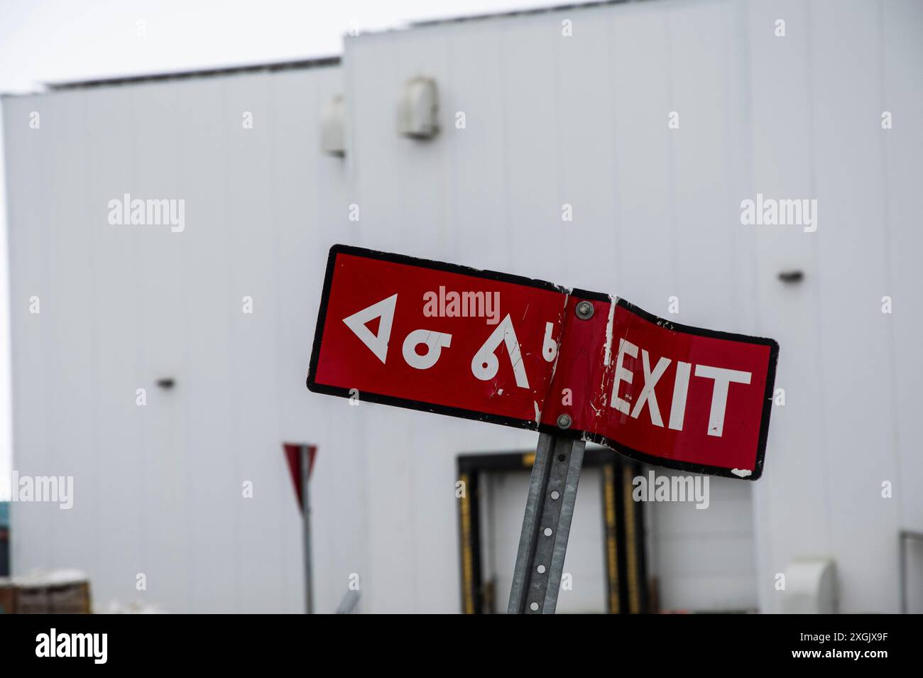 Bilingual exit sign in English and Inuktitut in Iqaluit, Nunavut ...