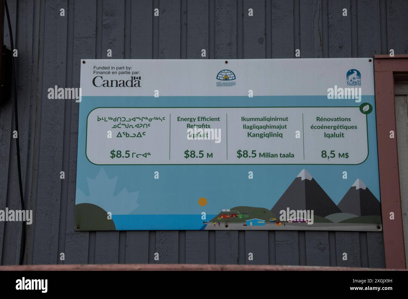 Multilingual Nunavut Housing Corporation sign in English, French ...