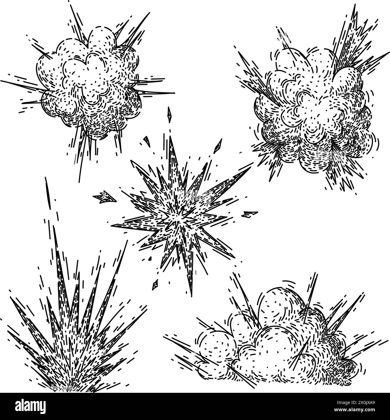 explosion bomb set sketch hand drawn vector Stock Vector Image & Art ...