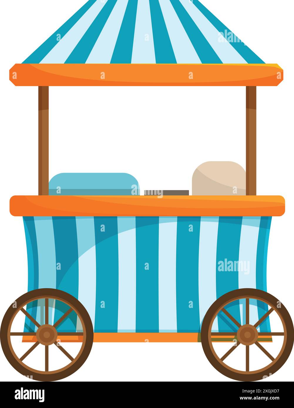 Mobile food stand with striped awning, ready for selling street food in ...