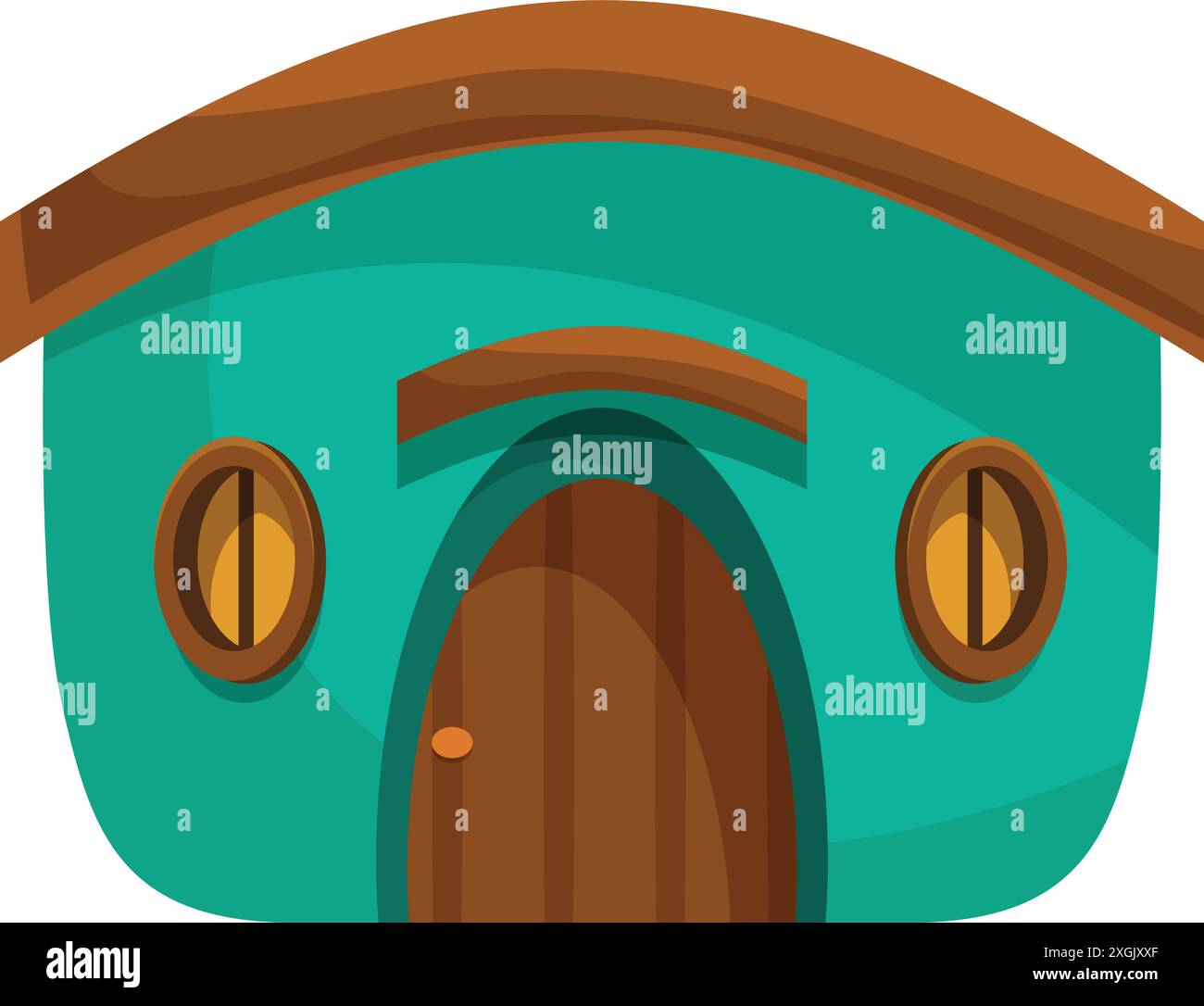 Small fantasy house with a round door and small windows is isolated on ...