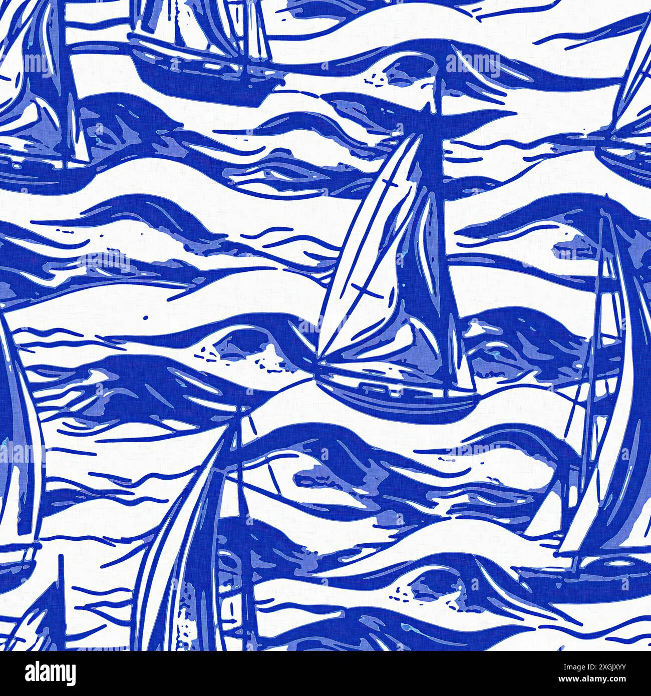Coastal sail boat in azure ocean blue seamless background, Modern ...