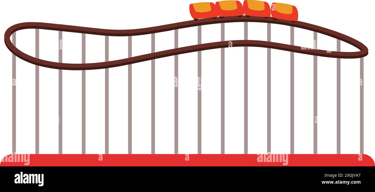 Roller coaster with four cars going up on a curve in an amusement park ...