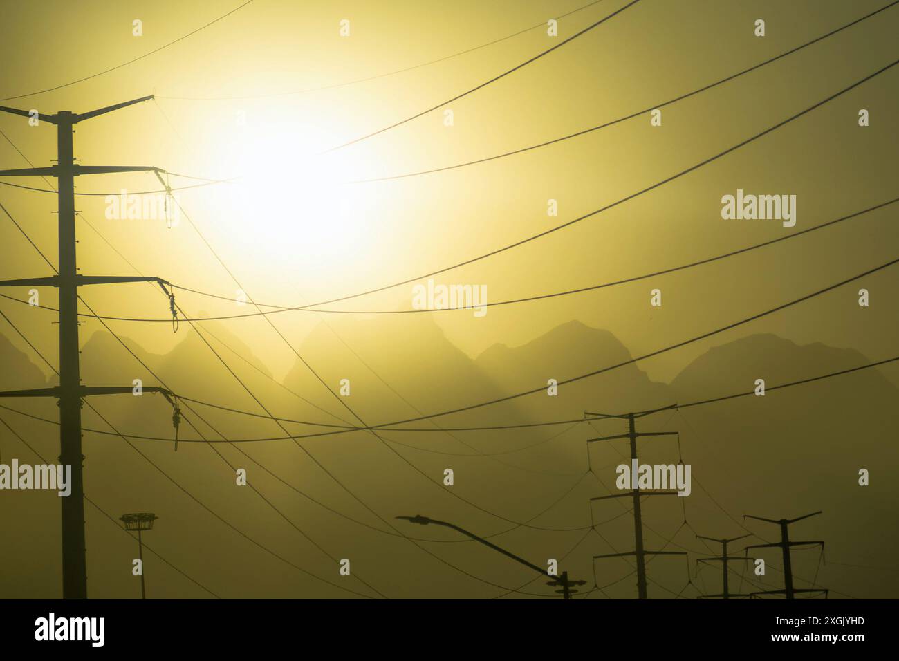 A Power lines and cables in the sun in Monterrey Mexico Stock Photo - Alamy