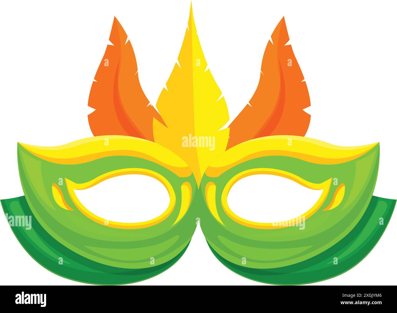 Green carnival mask with orange and yellow feathers, celebrating mardi ...