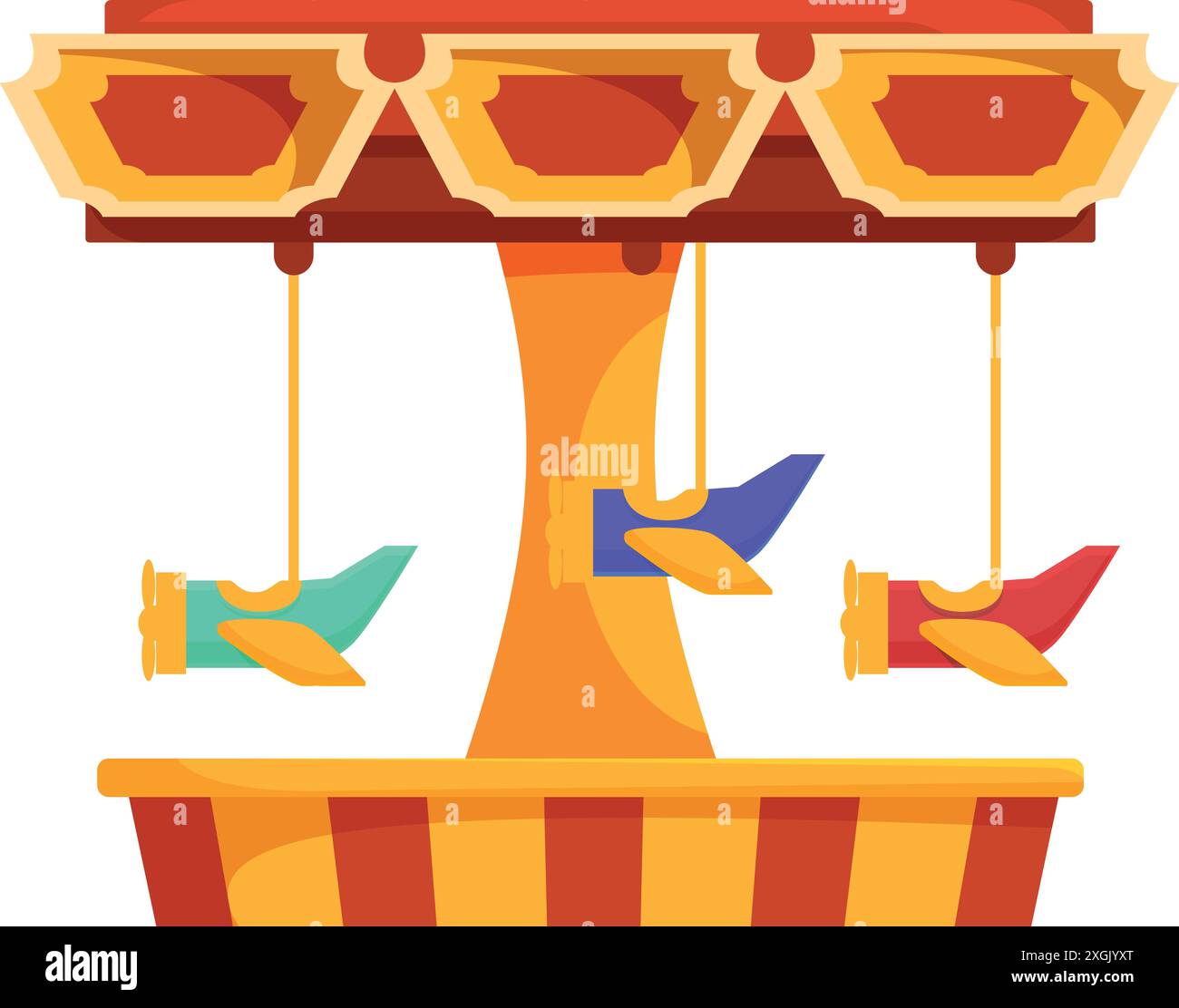 Colorful plane carousel is spinning at the amusement park, bringing joy ...