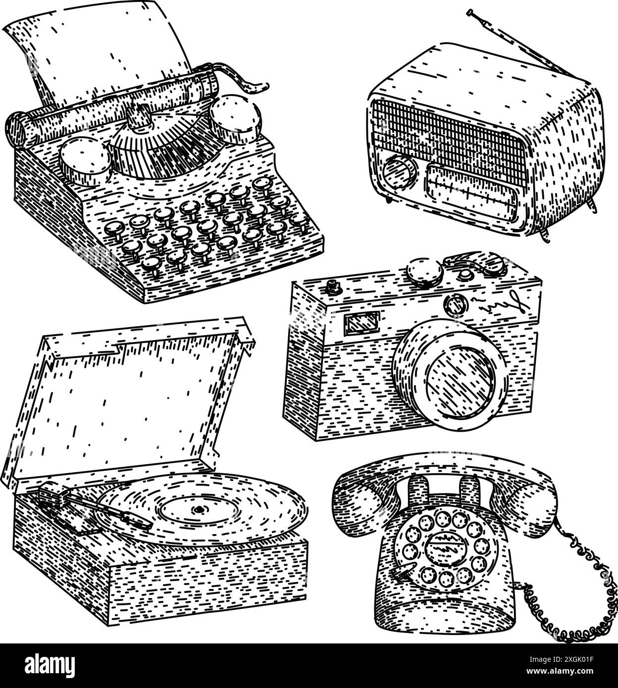 retro technology devices set sketch hand drawn vector Stock Vector ...