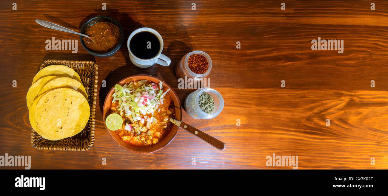 Delicious plate of traditional Mexican red pozole with radish, lettuce ...