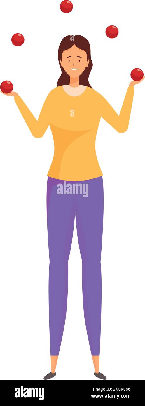 Young woman is juggling five red balls, representing the concept of multitasking Stock Vector ...