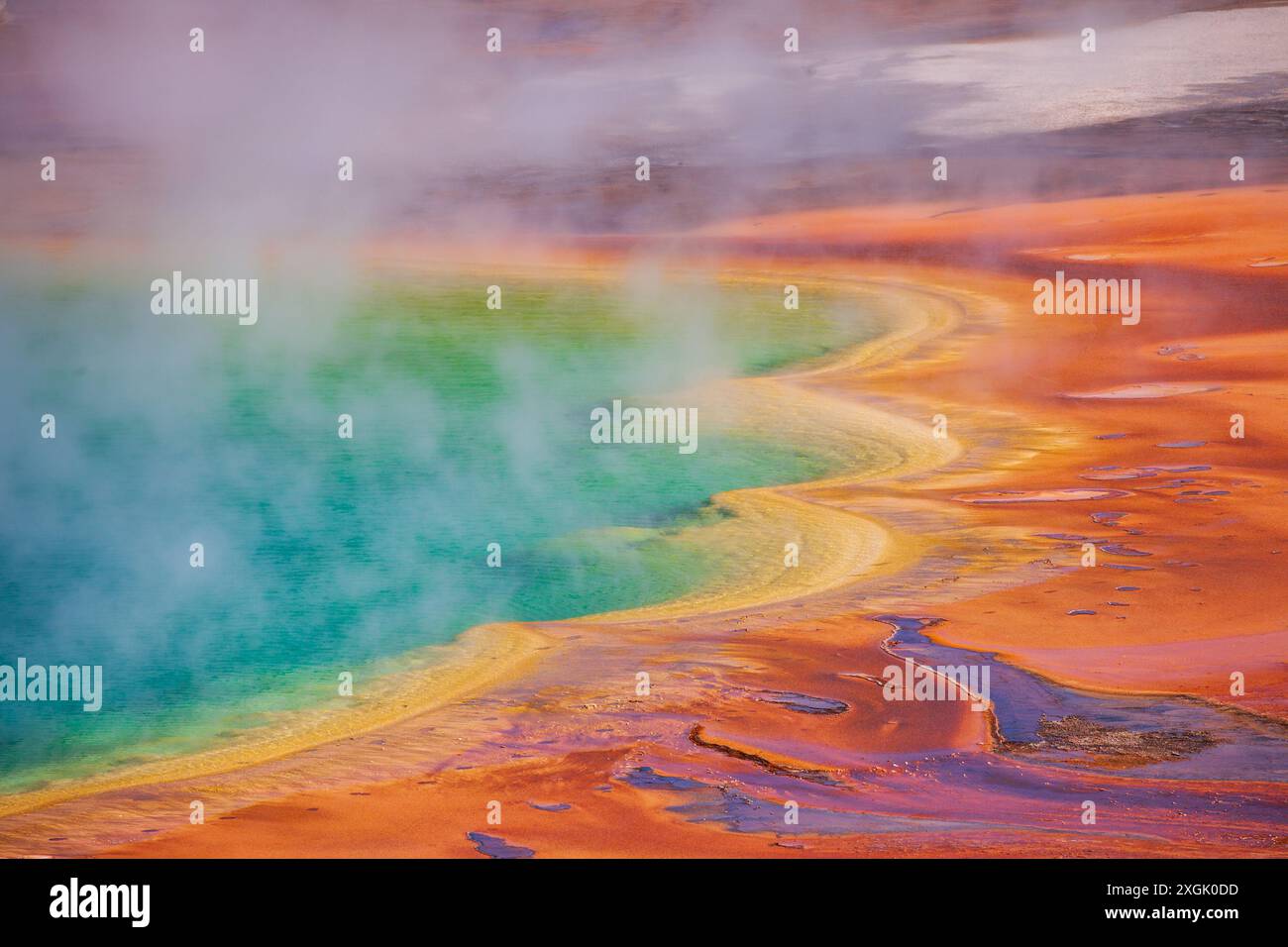 Stunning aerial view of the grand prismatic spring releasing clouds of ...
