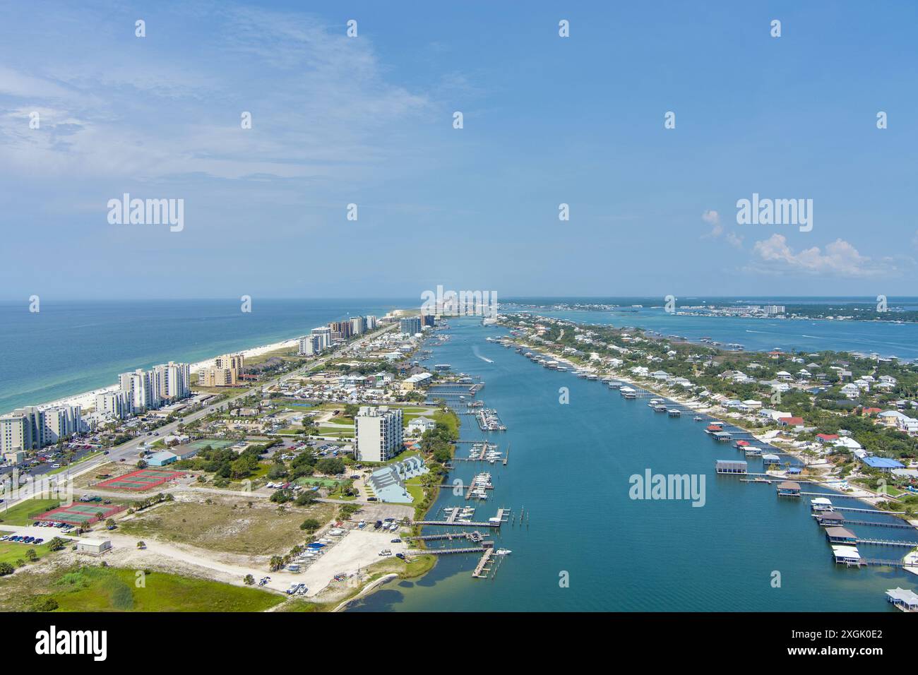 Aerial view of Ono Island, Alabama and Perdido Key, Florida on a summer ...