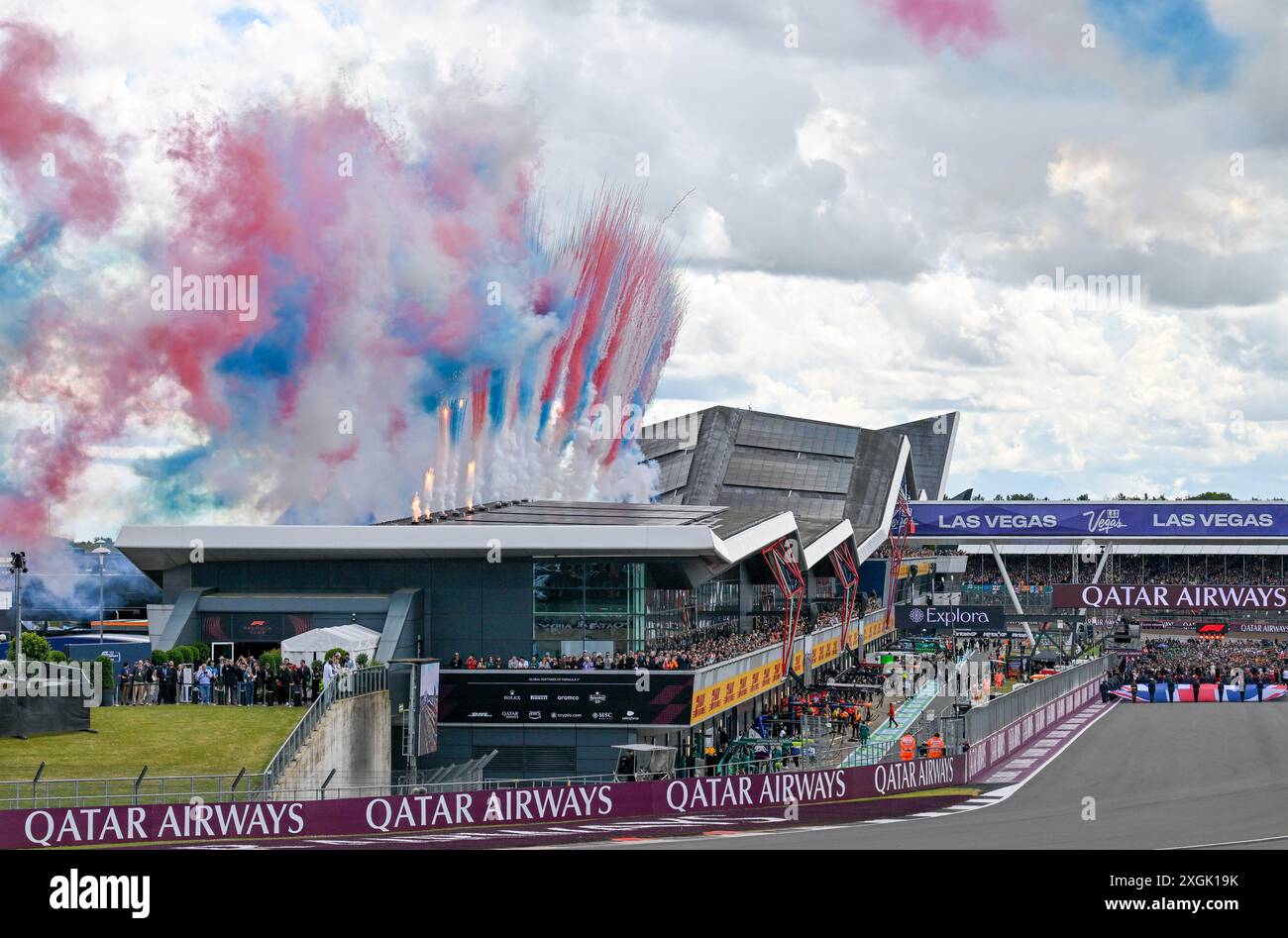 Towcester, UK. 07th July, 2024. Pyrotechnics are let off during the ...