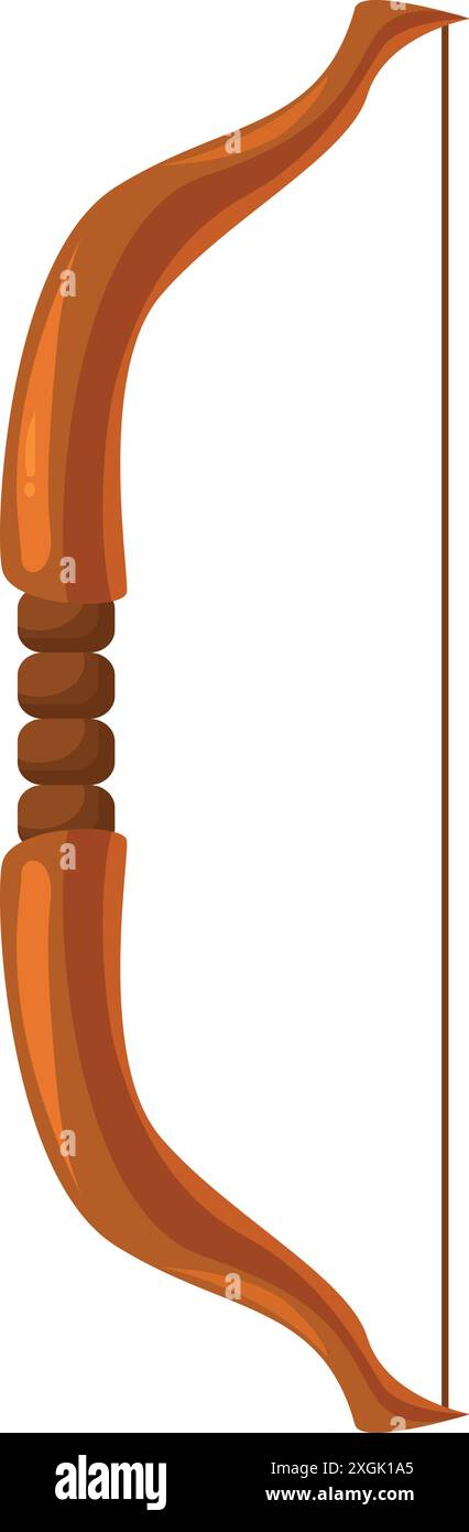 Classic wooden bow with a string, standing upright against a white ...