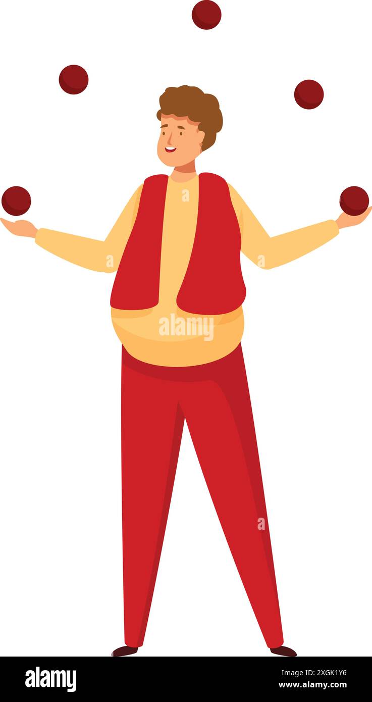 Circus artist juggling balls, clown performing at festival, man ...