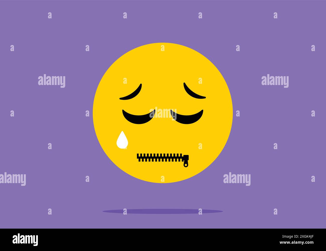 Sad cry face zip emoji illustration portraying abuse Stock Vector Image ...