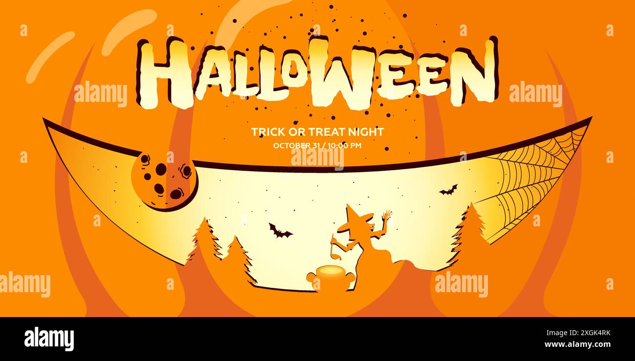 Happy Halloween party horizontal banner for October holiday. Creepy ...