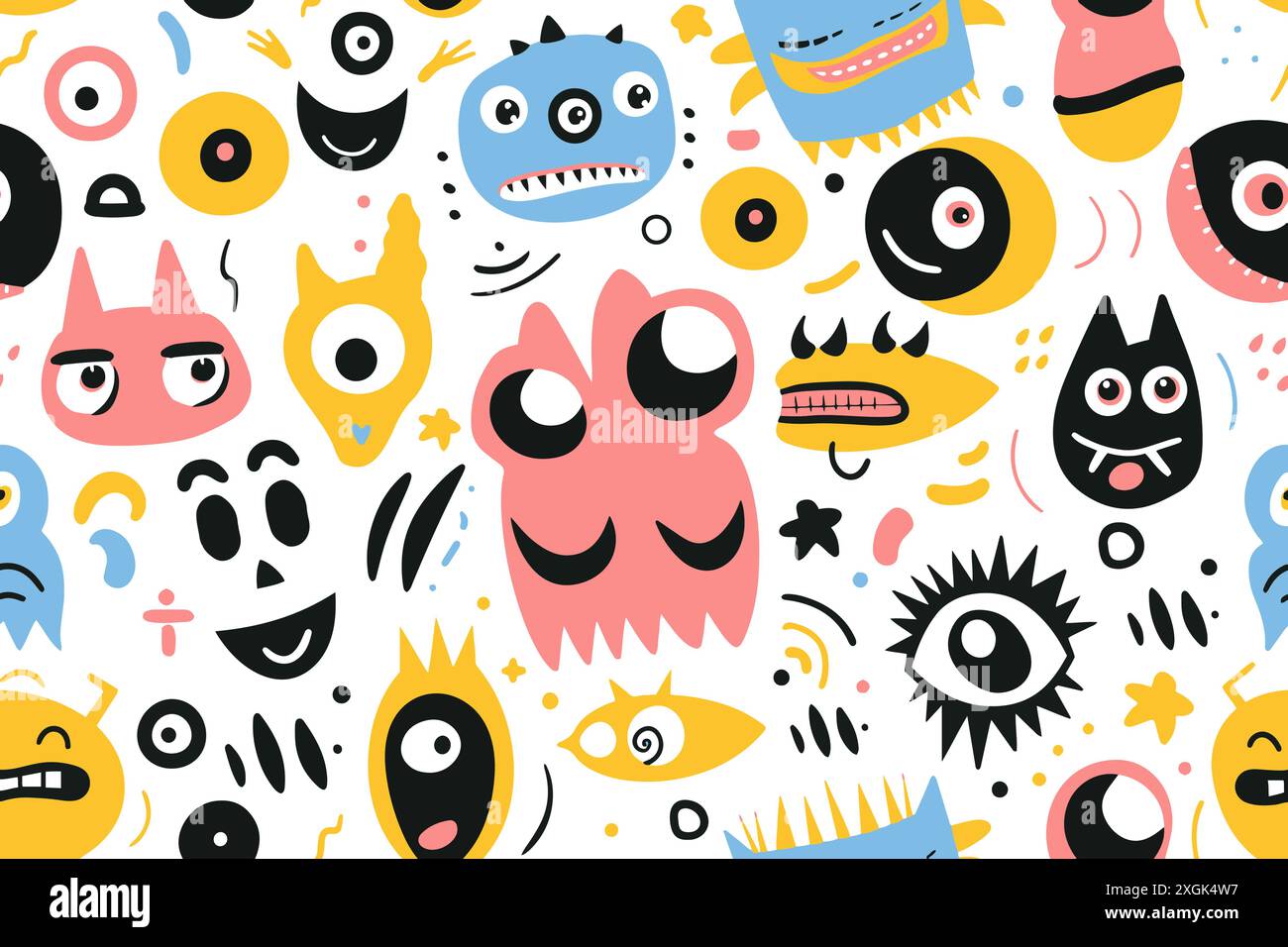 Cute cartoon monsters seamless pattern. Cosmic little aliens smile ...